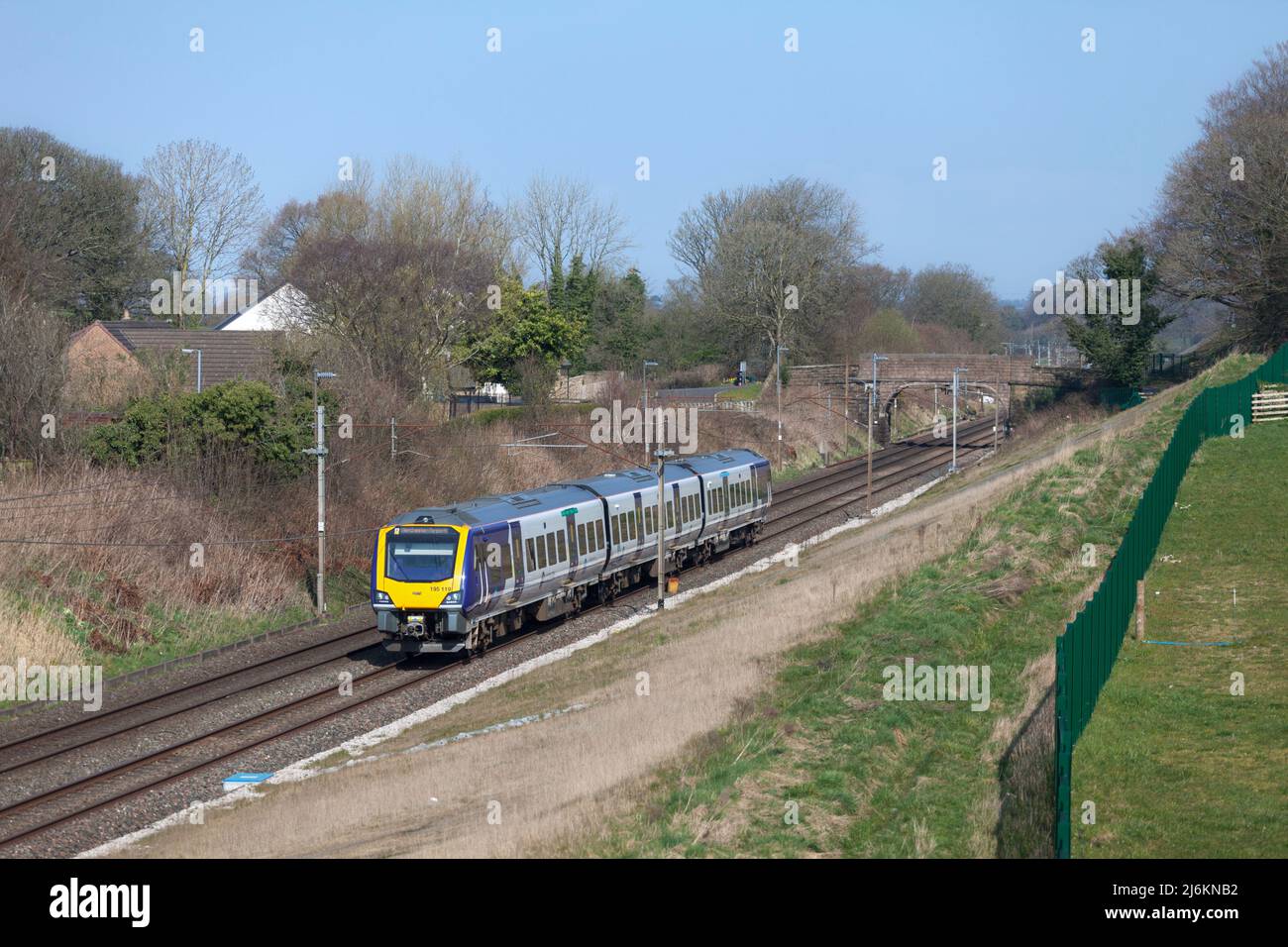Northern Rail class 195 CAF diesel multiple unit on the electrified 2 ...