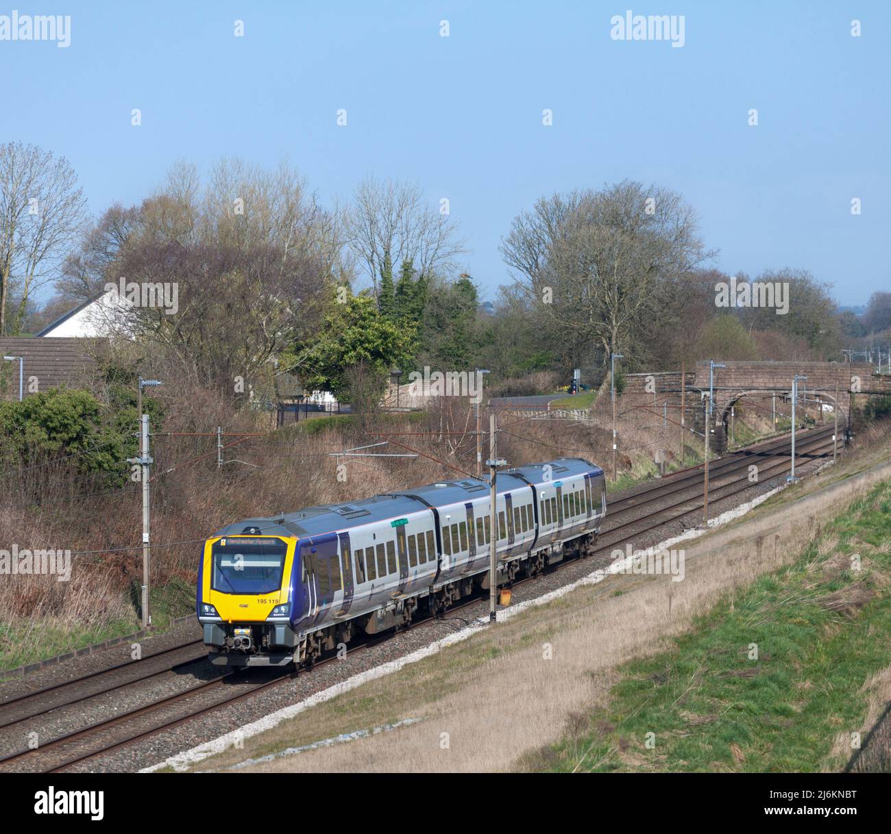 Northern Rail class 195 CAF diesel multiple unit on the electrified 2 ...