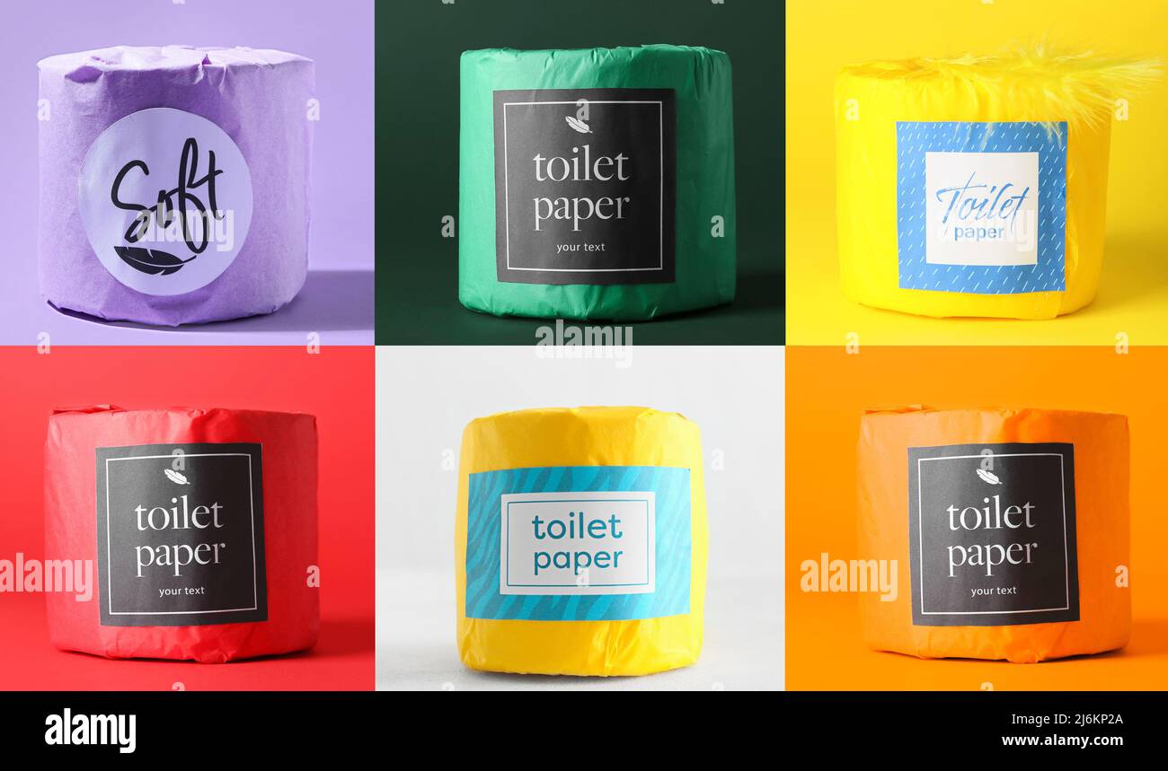 Set of toilet paper on colorful background Stock Photo - Alamy