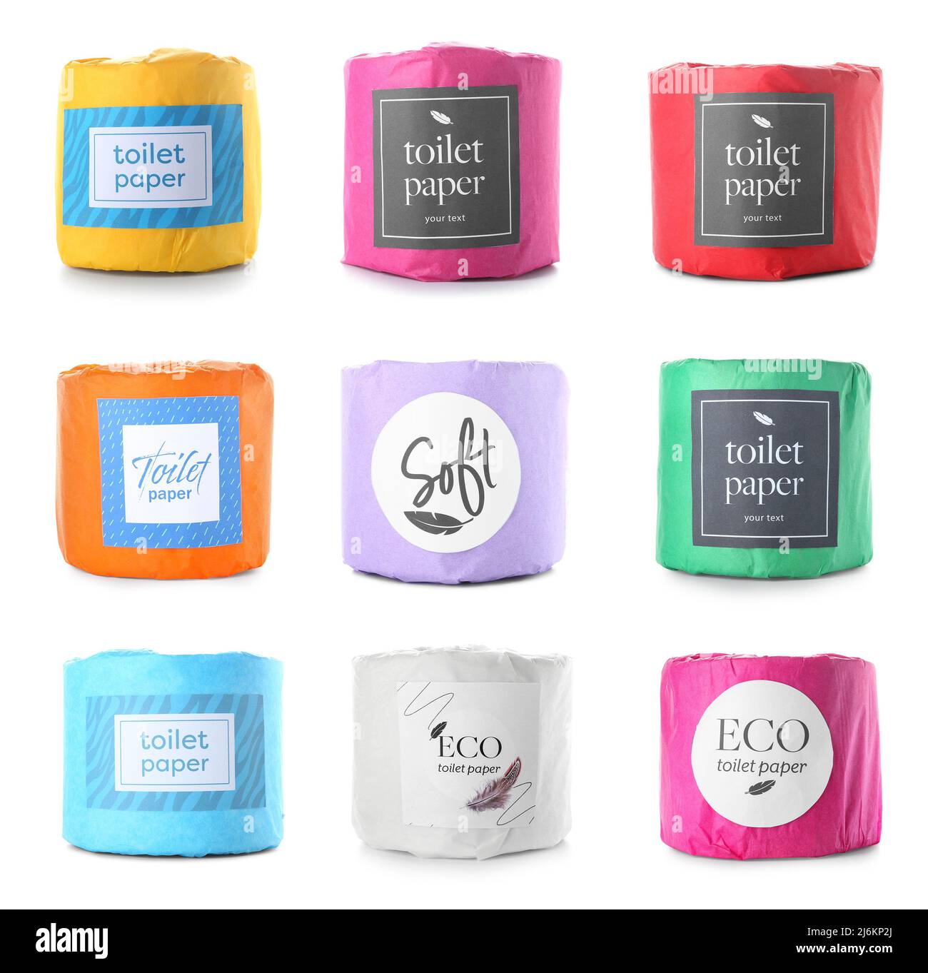 Set of colorful toilet paper isolated on white Stock Photo - Alamy