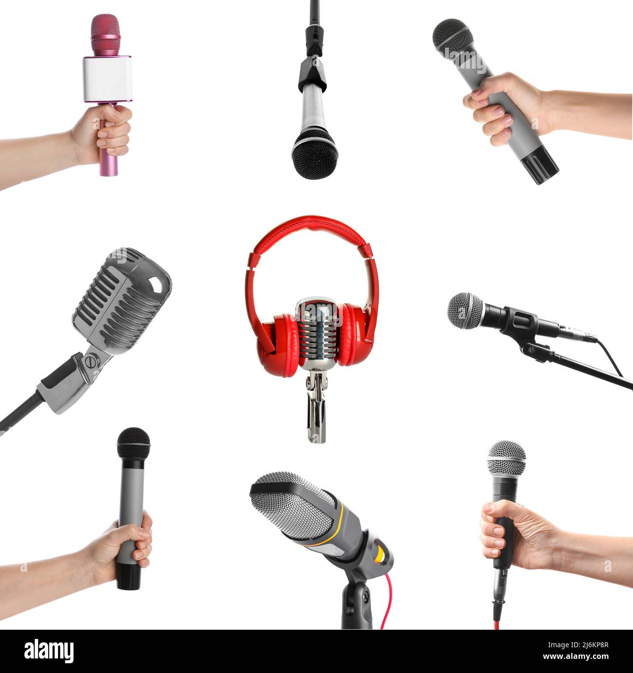 Set of different microphones isolated on white Stock Photo - Alamy
