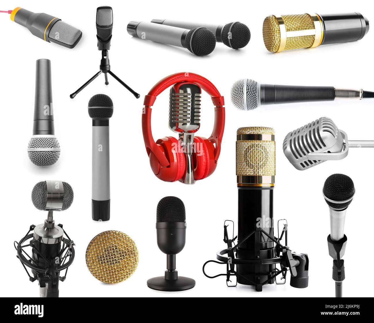 Set of different microphones isolated on white Stock Photo - Alamy