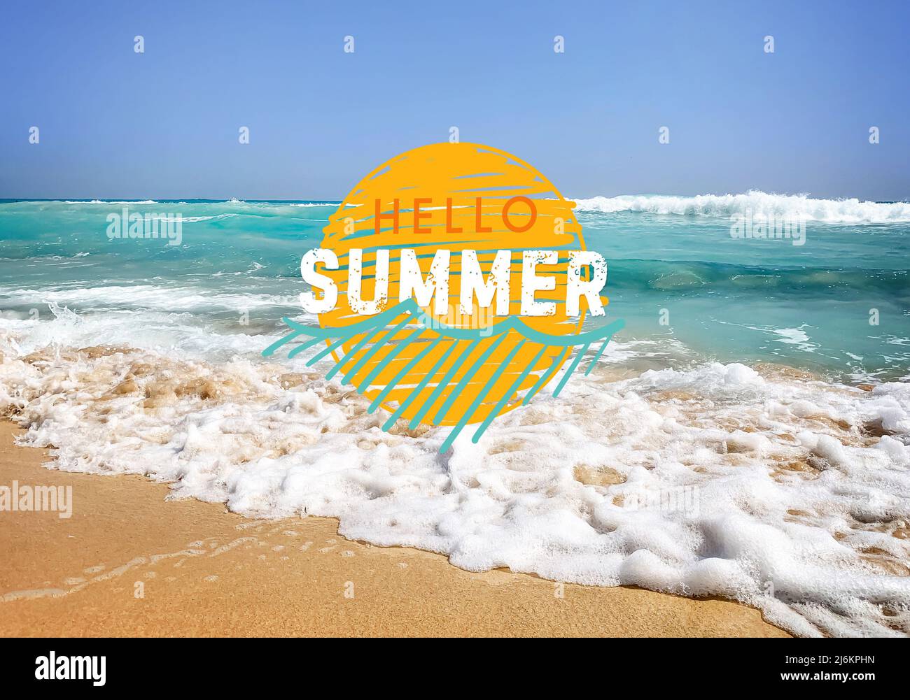 Sandy beach at sea resort. Hello, summer Stock Photo - Alamy