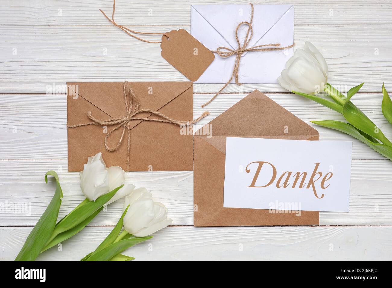 Card with word DANKE (German for Thanks), envelopes and beautiful ...