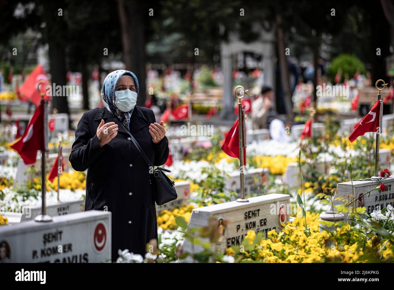 Istanbul, Turkey - 2 May 2022, A woman is seen praying in front of a ...