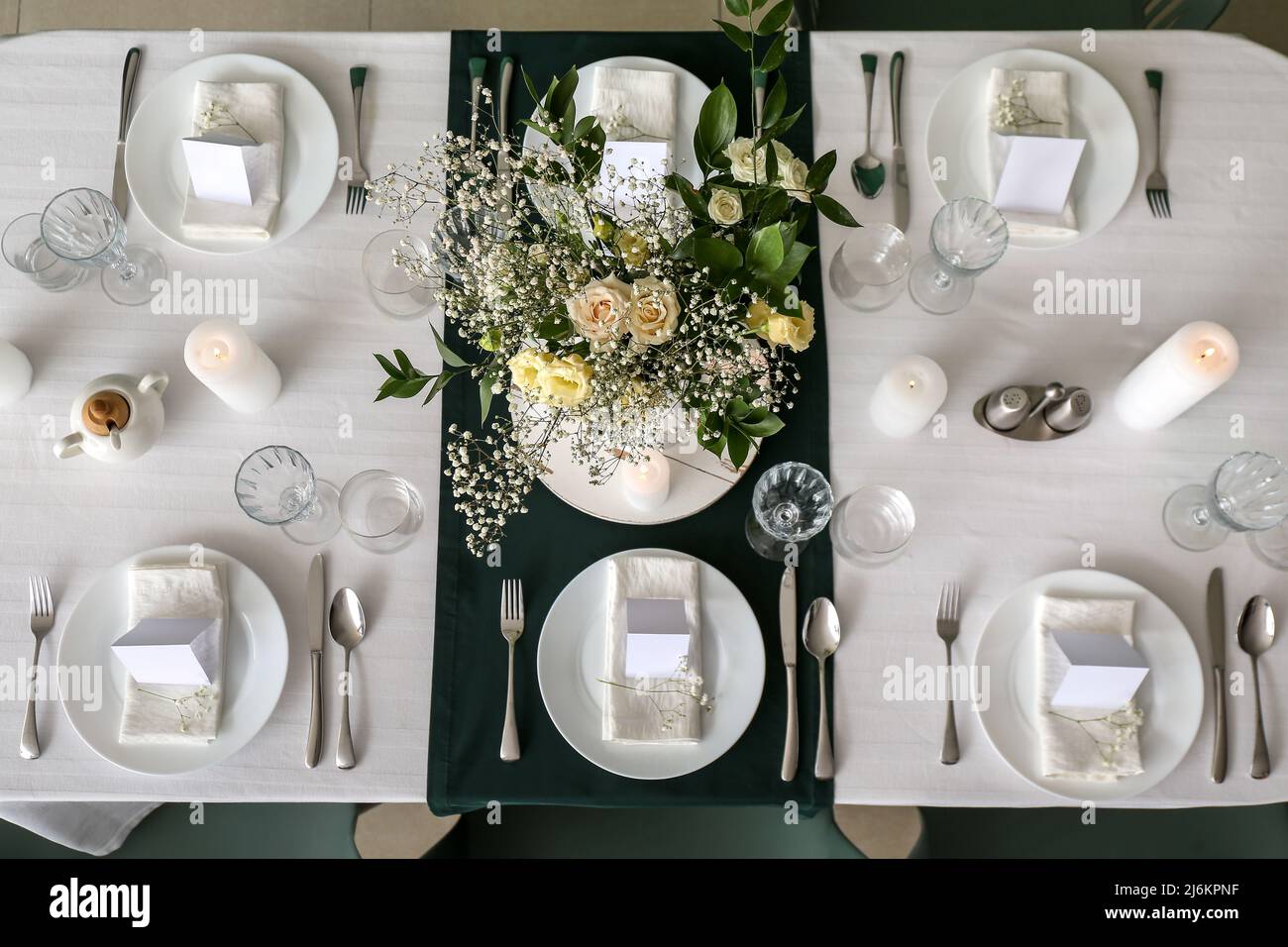 Stylish table setting for wedding celebration in dining room, top view ...