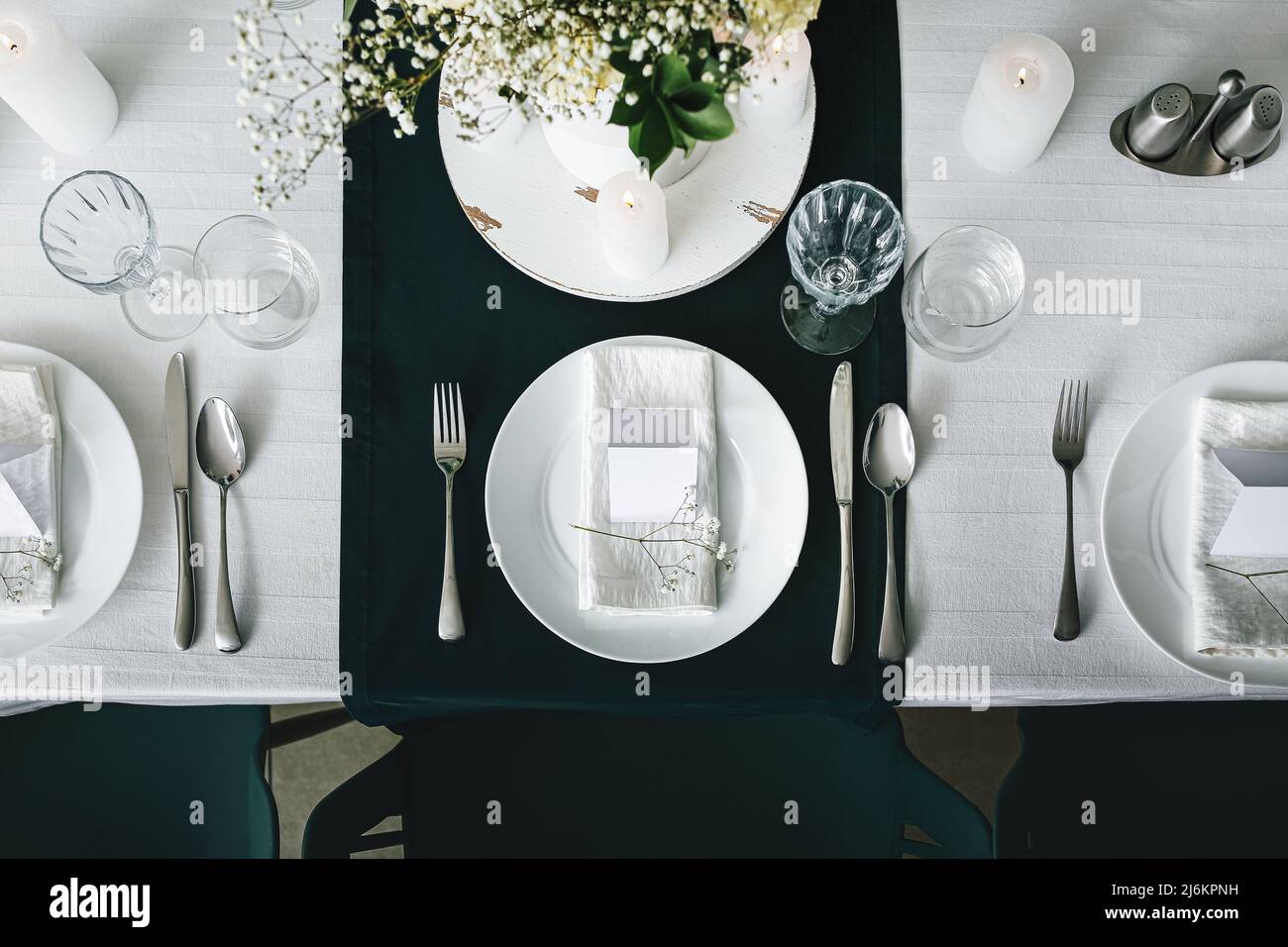 Stylish table setting for wedding celebration in dining room, top view ...