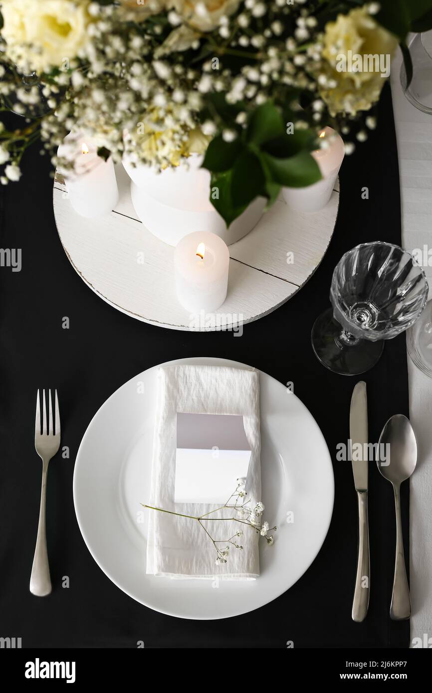 Beautiful table setting for wedding celebration, top view Stock Photo ...
