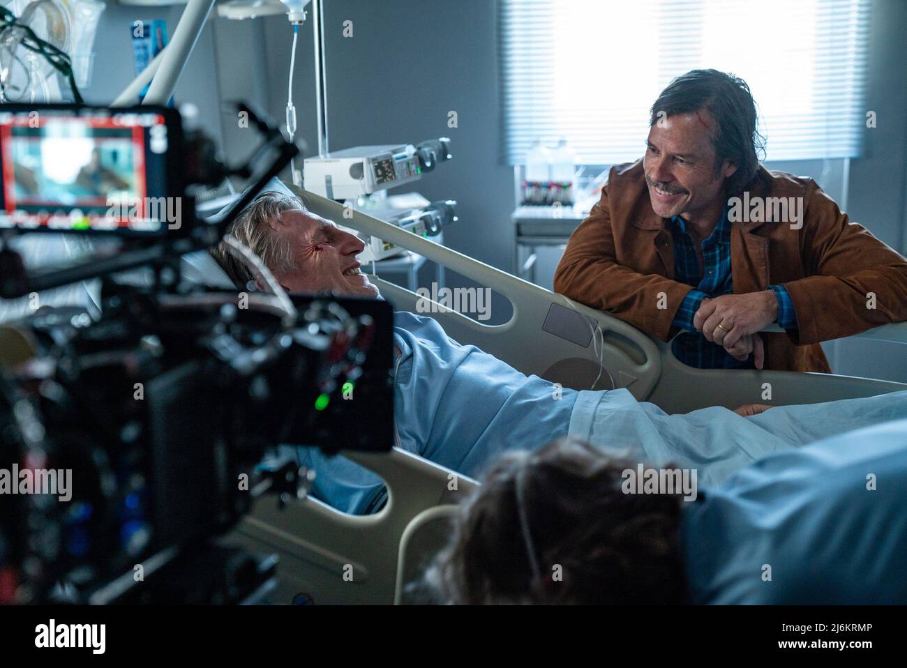 MEMORY, from left: Liam Neeson, Guy Pearce, on set, 2022. ph: Rico ...