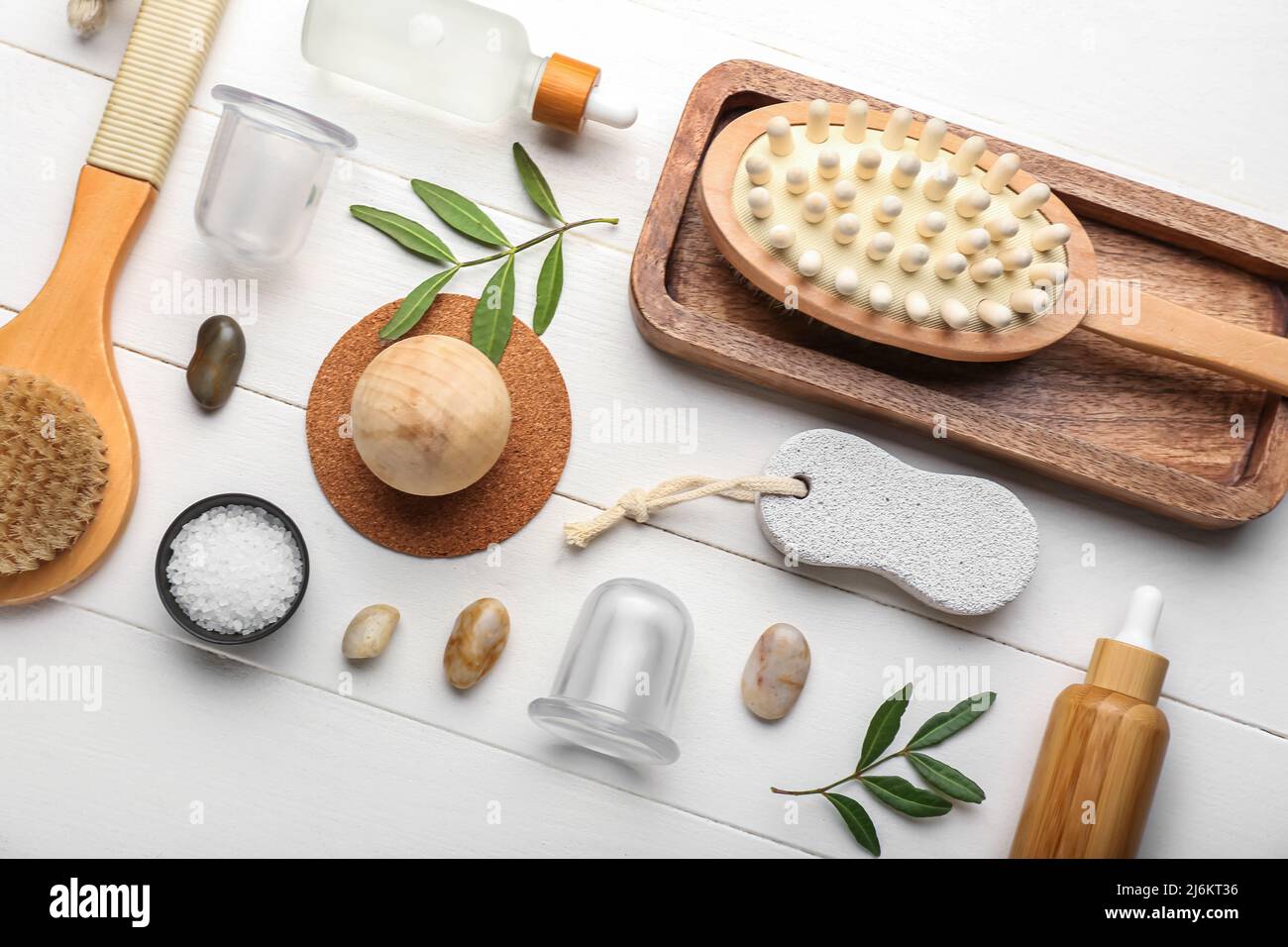 Set of different bath supplies with vacuum jars for anti-cellulite ...