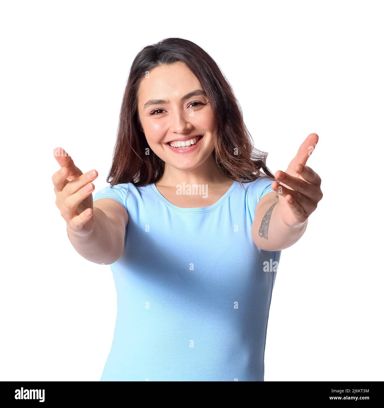 Young woman showing Young woman showing