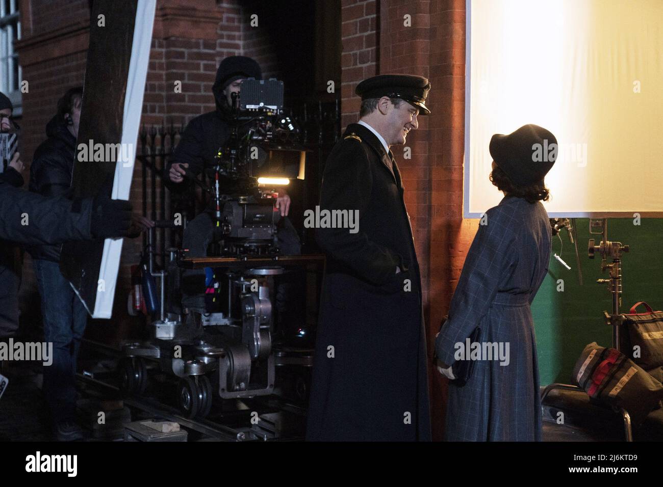OPERATION MINCEMEAT, from left: Colin Firth, Kelly Macdonald, on set ...
