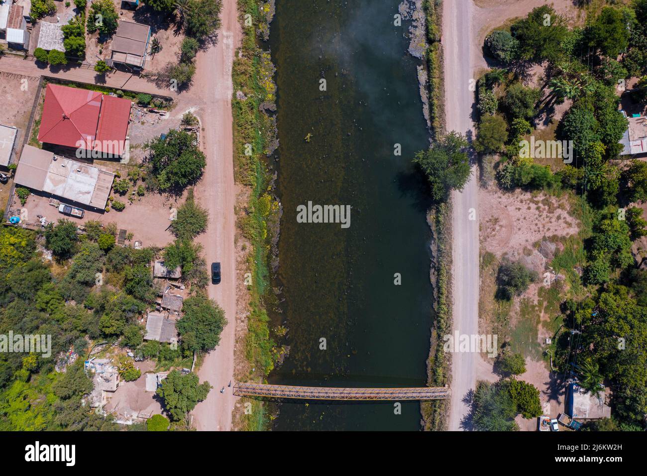 Aerial view of the Yaqui Valley, irrigation district, ejido on the ...