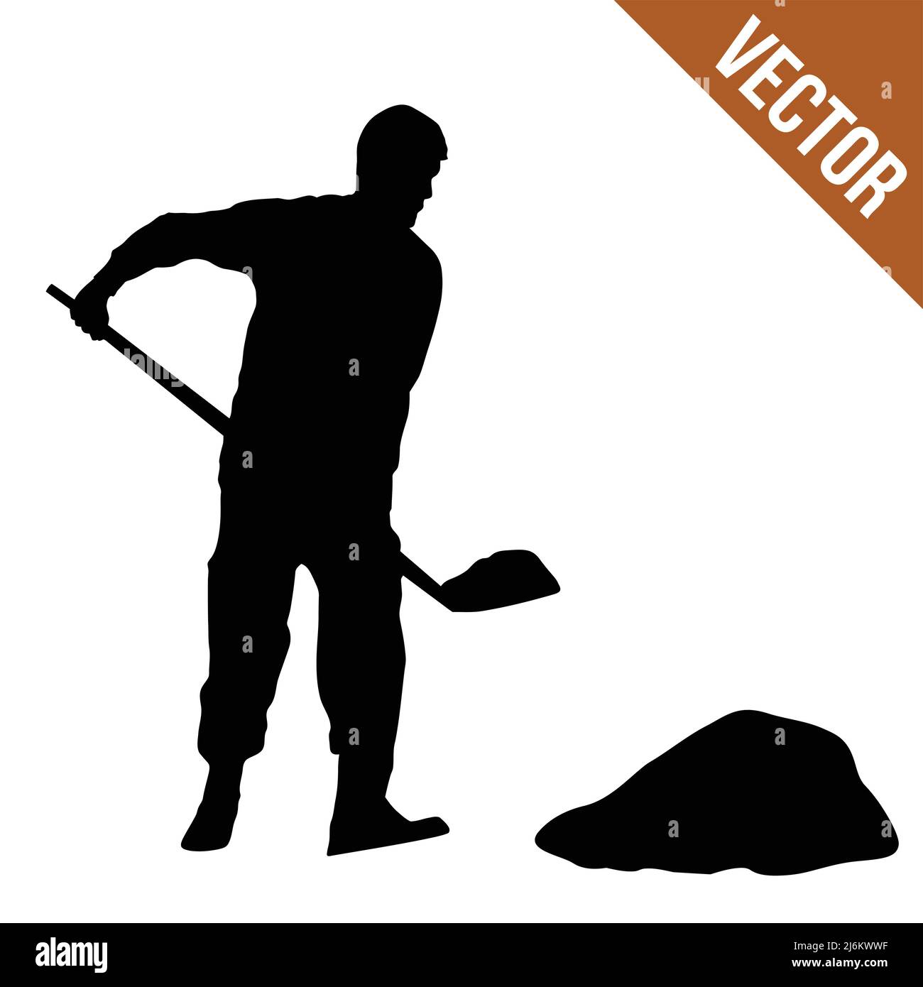 Silhouette of a man digging with a shovel on white background, vector ...
