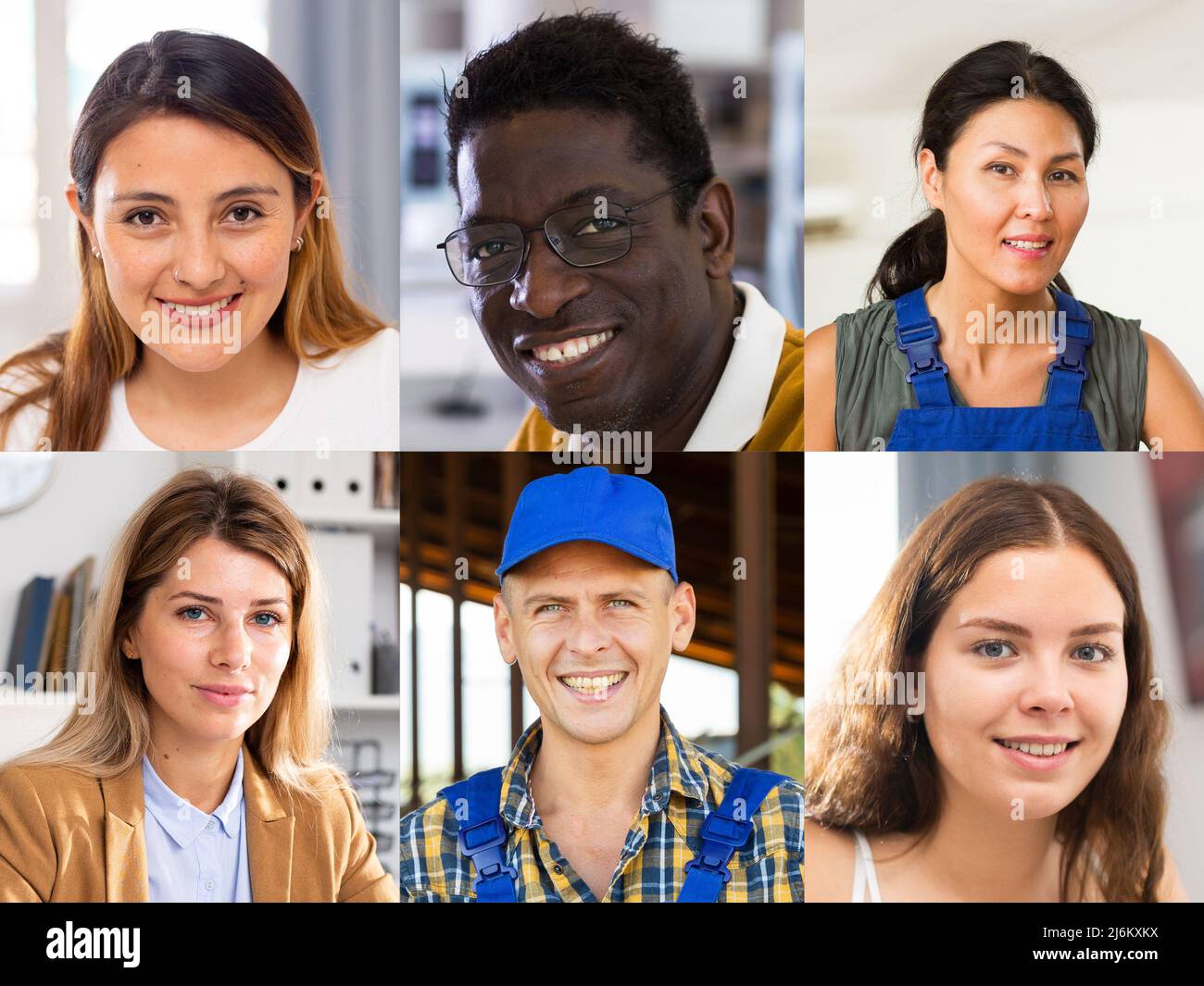 Collage of portraits of positive people of various professions Stock ...