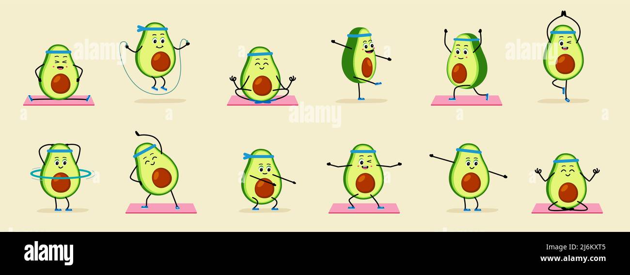 Cute Avocado make exercise. concept of a healthy lifestyle and fitness ...