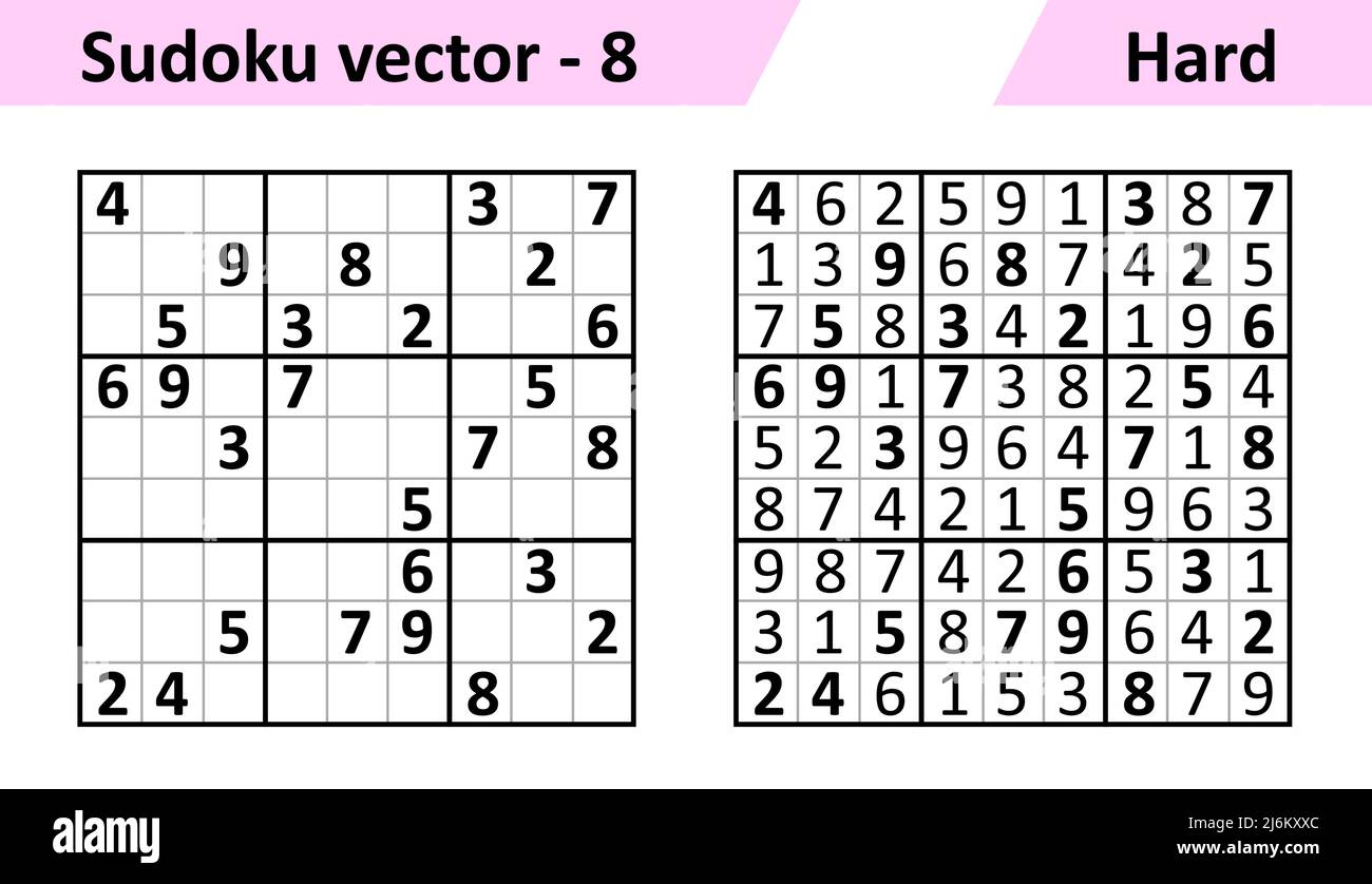 Sudoku game with answers. Hard complexity. Simple vector Stock Vector ...