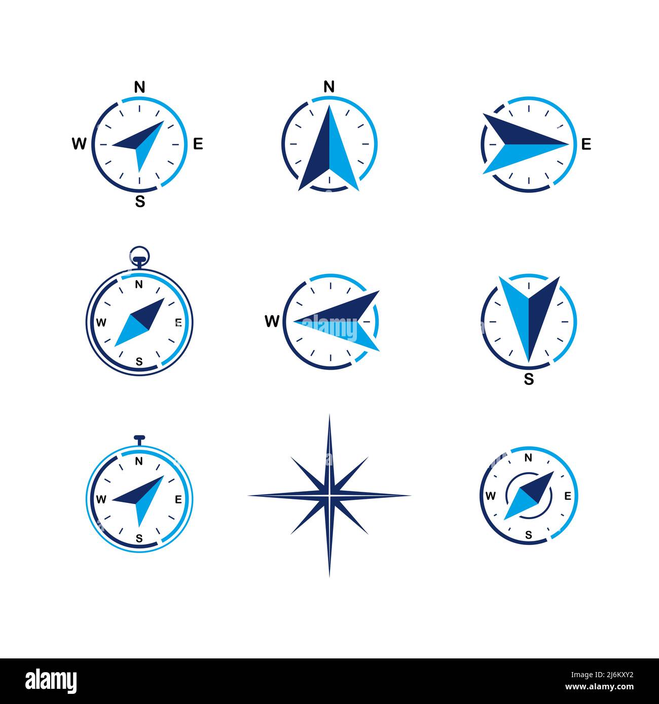 Compass, tourism and travel related icons. thin vector blue icon set ...