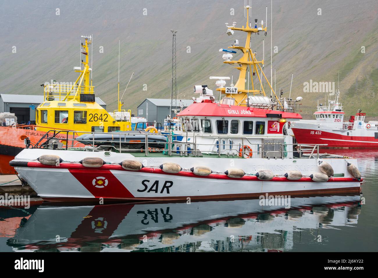 Isafjordur, Iceland - July 6. 2021: Search and rescue vessel Gisli Jons ...