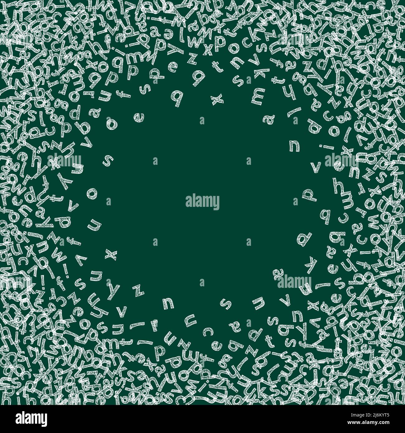 Falling letters of English language. Childish chalk flying words of ...