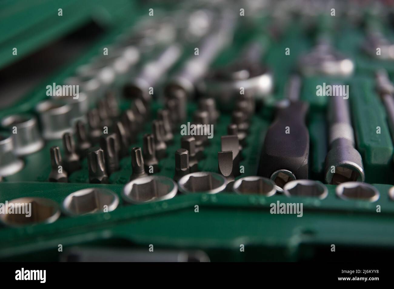 Sockets heads and other tools in the toolkit Stock Photo - Alamy