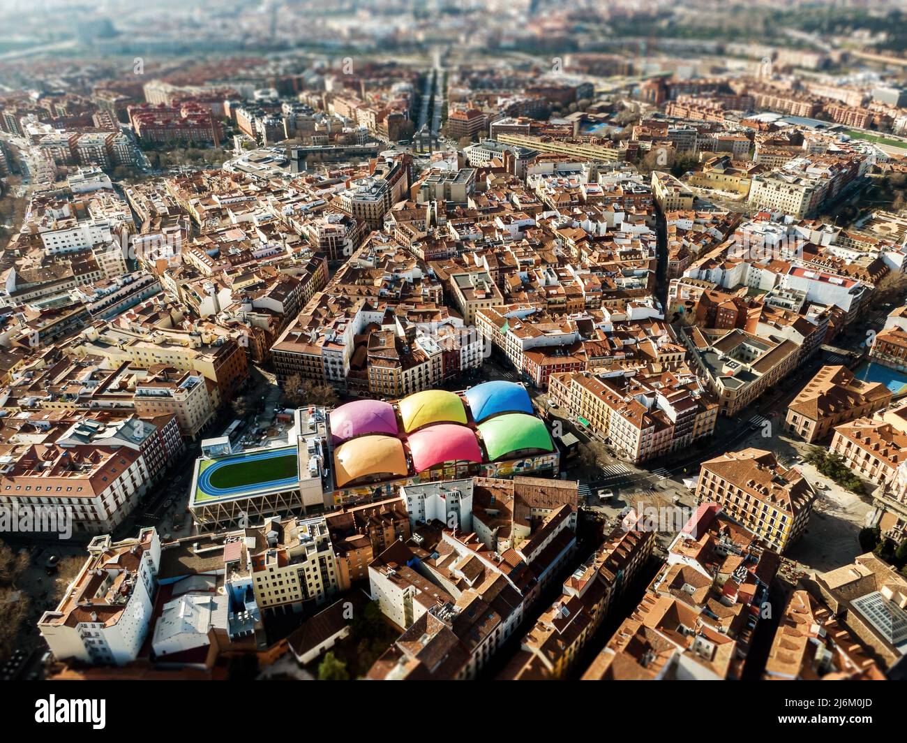 Aerial view from drone of Madrid center, old town top view, Spain Stock ...