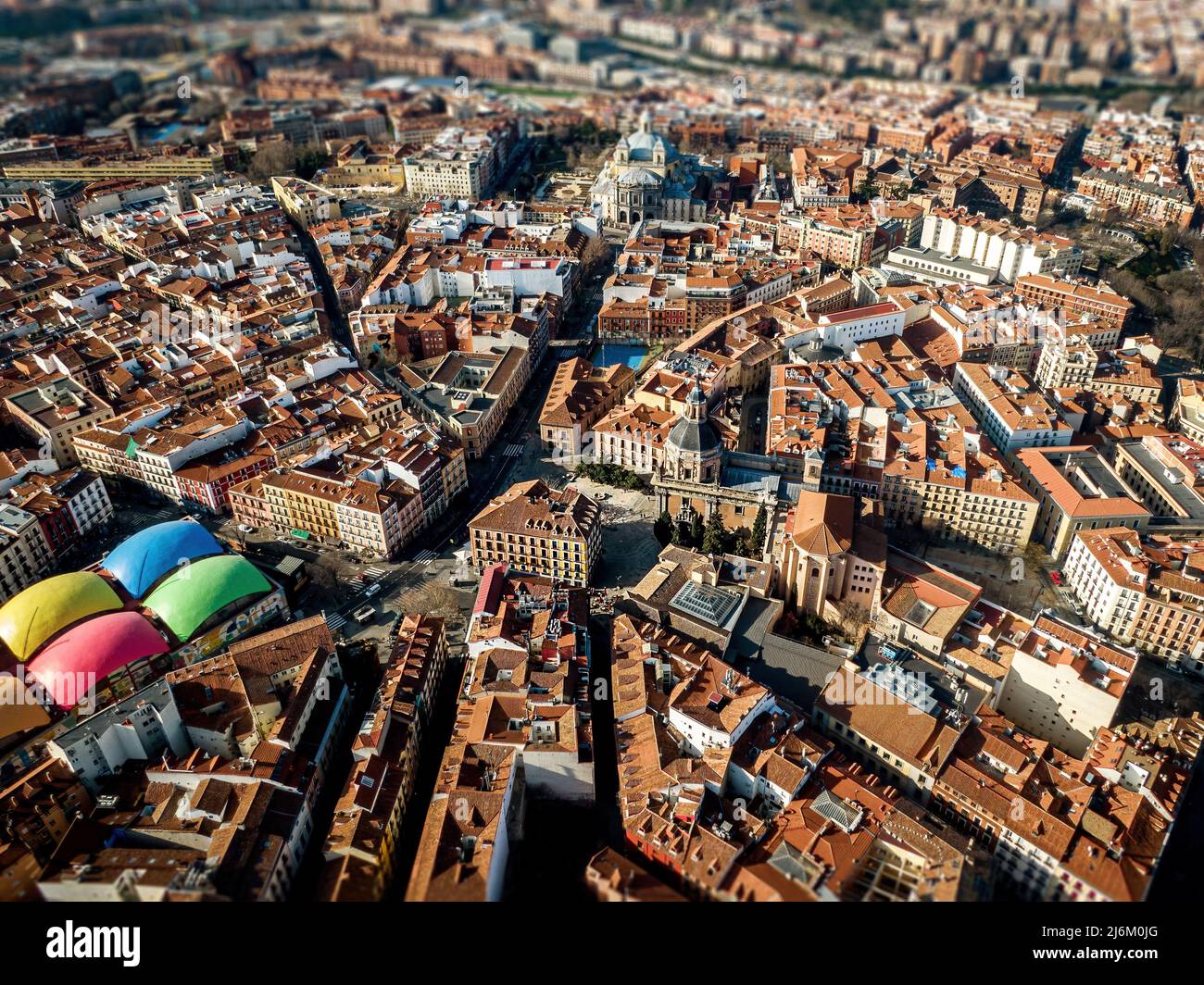 Aerial view from drone of Madrid center, old town top view, Spain Stock ...
