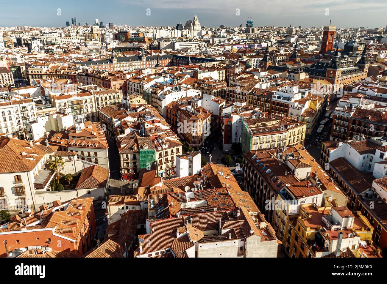 Aerial view from drone of Madrid center, old town top view, Spain Stock ...