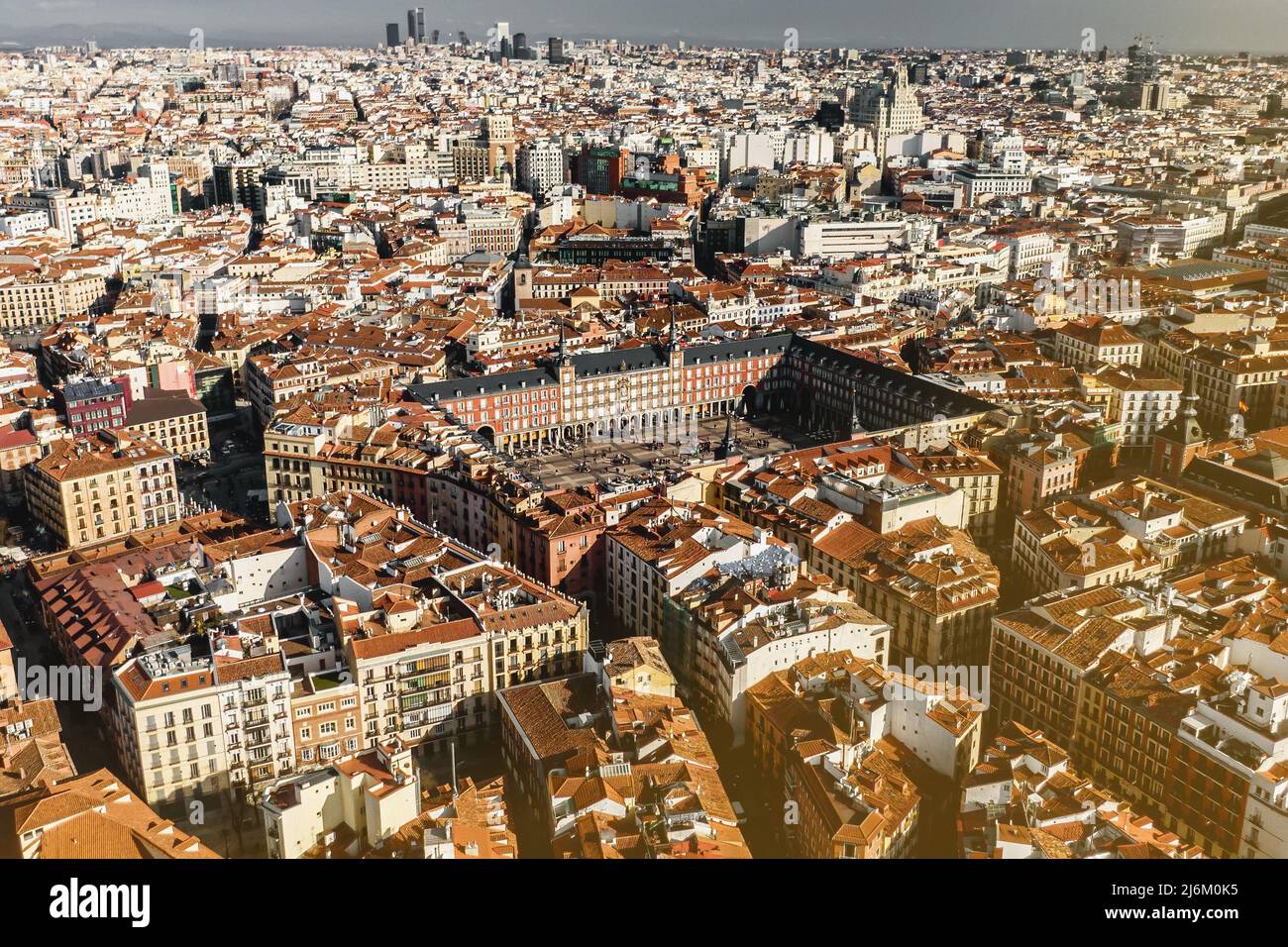 Aerial view from drone of Plaza Mayor in Madrid center, Spain Stock ...