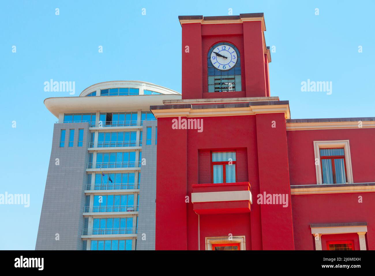 Durres Albania Town Hall . Bashkia Durres . Tower clock building Stock ...