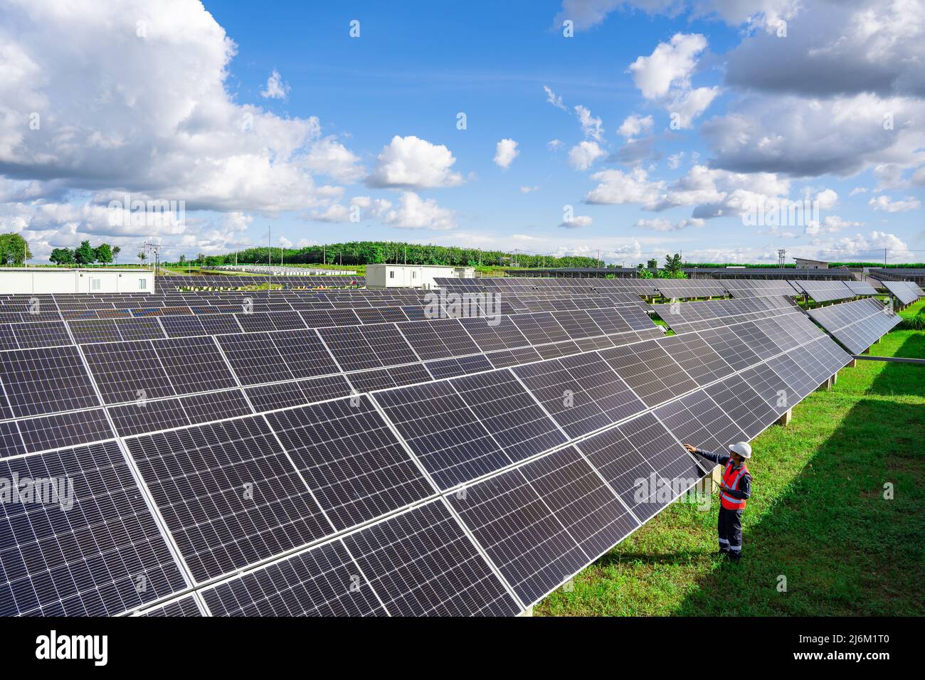 Solar plant(solar cell) with the cloud on sky, hot climate causes ...