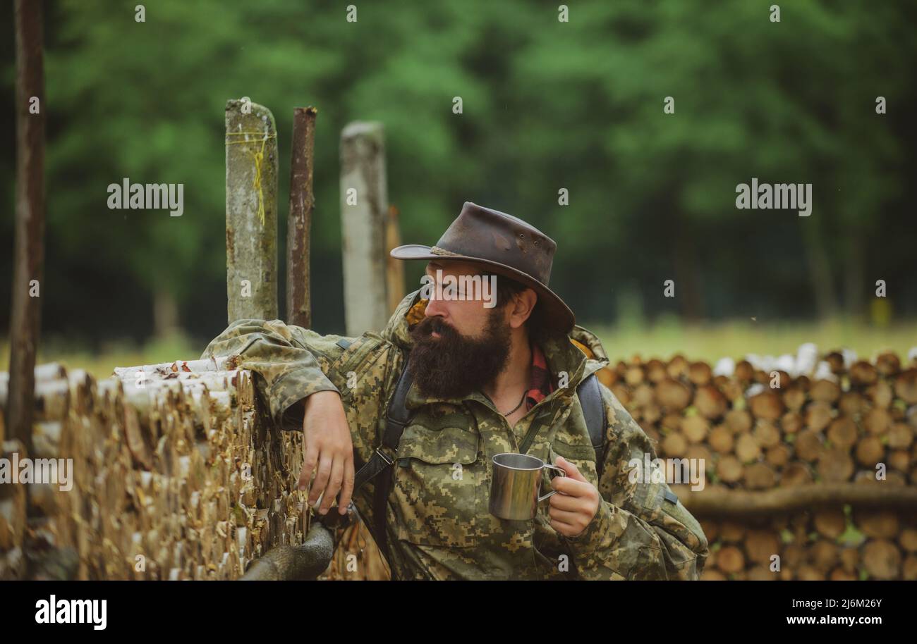 Brutal male poacher. Man adventures. Hunting season. Animal Hunt. Beard ...