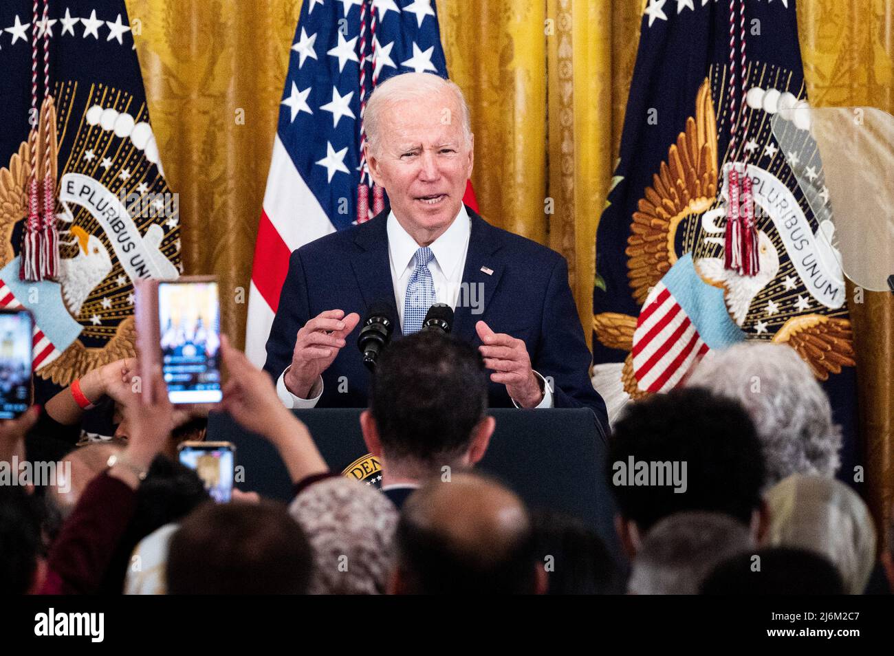 President Joe Biden speaking at a White House reception to celebrate ...