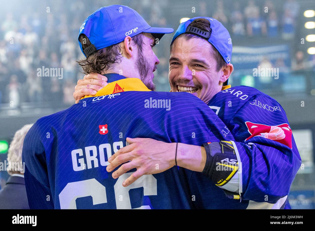 Nico Gross #66 (EV Zug) and Reto Suri #26 (EV Zug) during the National ...