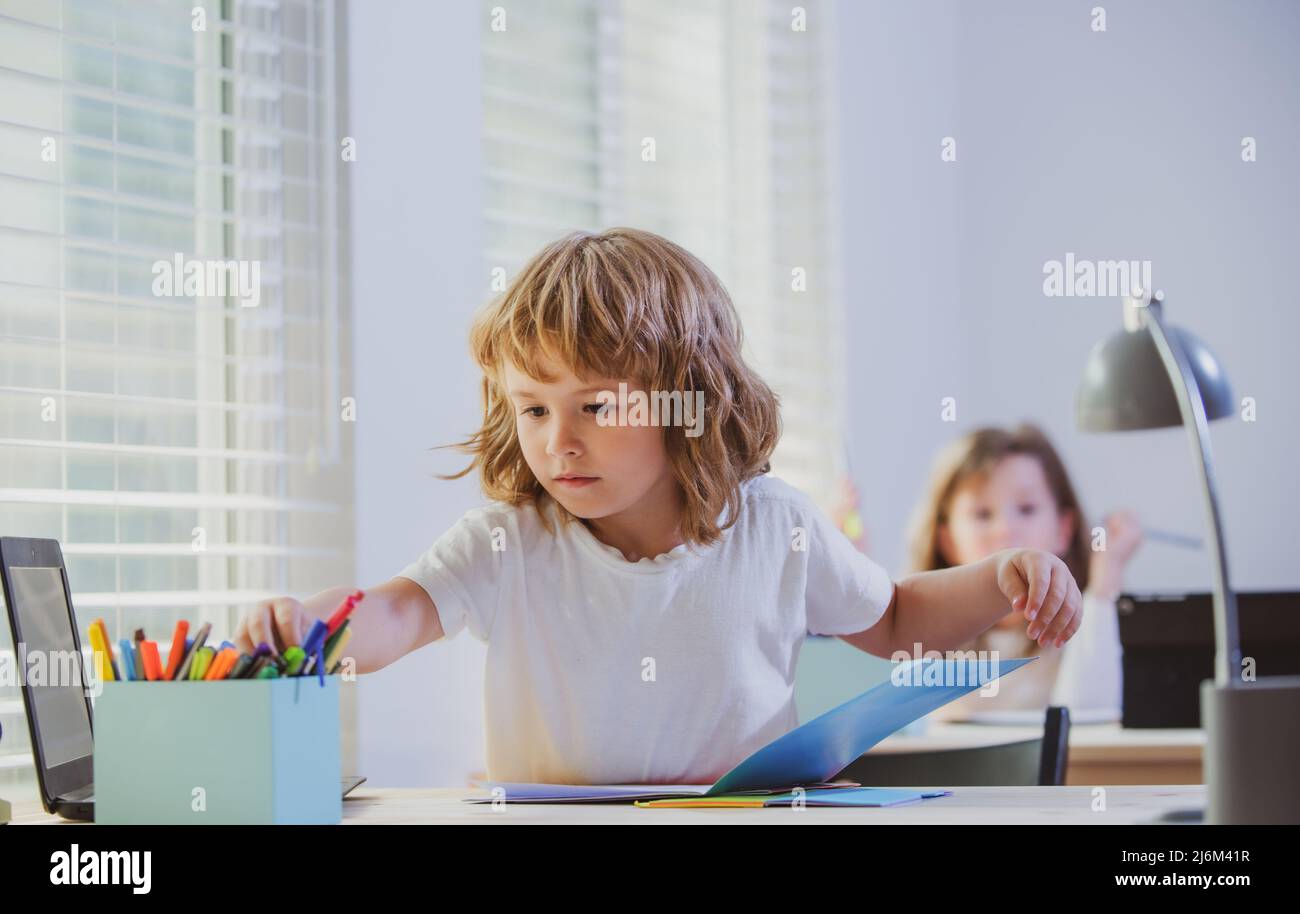Schooling days. Back to school. Elementary school kids in classroom ...