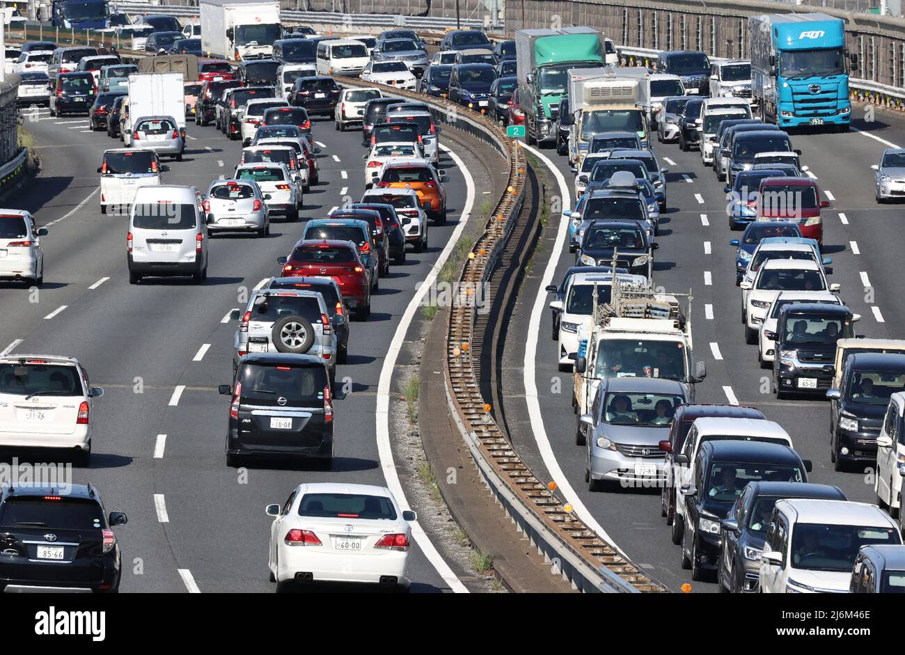 May 3, 2022, Tokyo, Japan - Motorists are caught in a traffic jam along ...