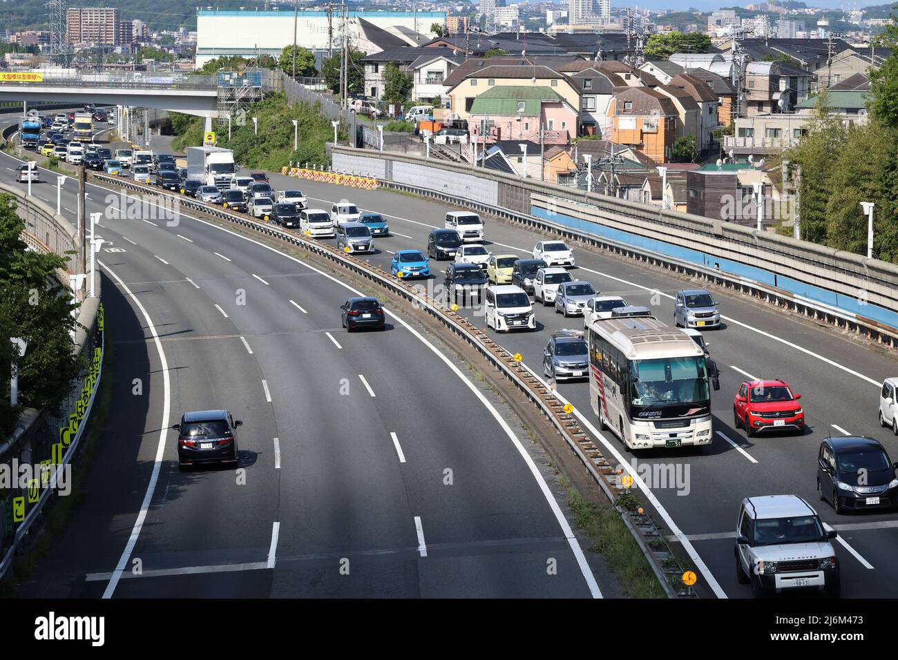May 3, 2022, Tokyo, Japan - Motorists are caught in a traffic jam along ...