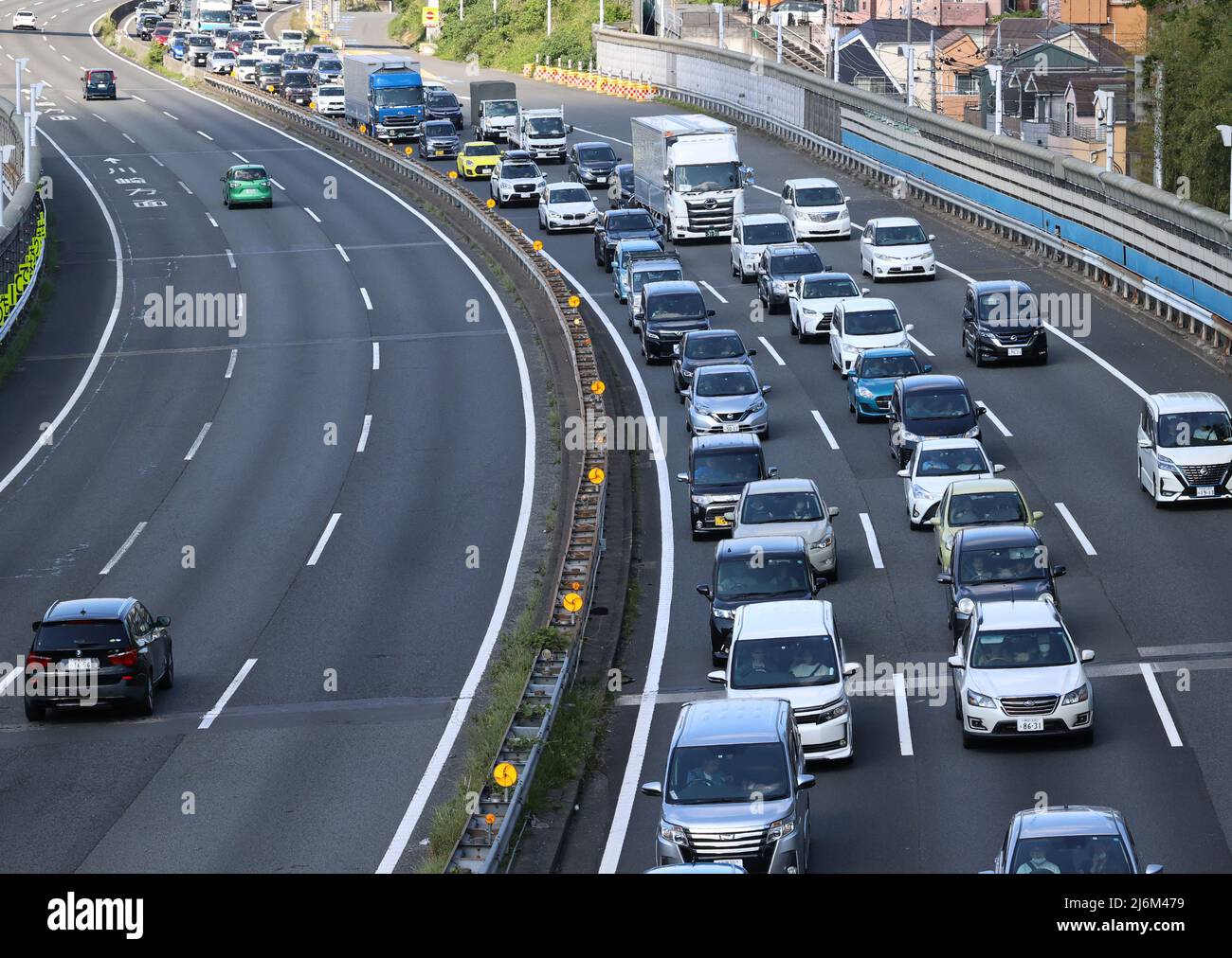 May 3, 2022, Tokyo, Japan - Motorists are caught in a traffic jam along ...