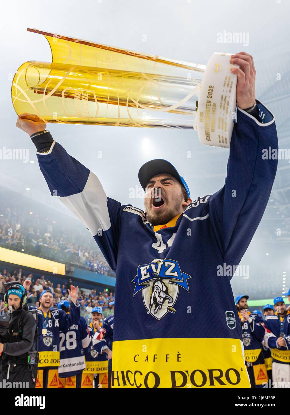 Samuel Kreis #44 (EV Zug) during the National League Playoff Final ice ...