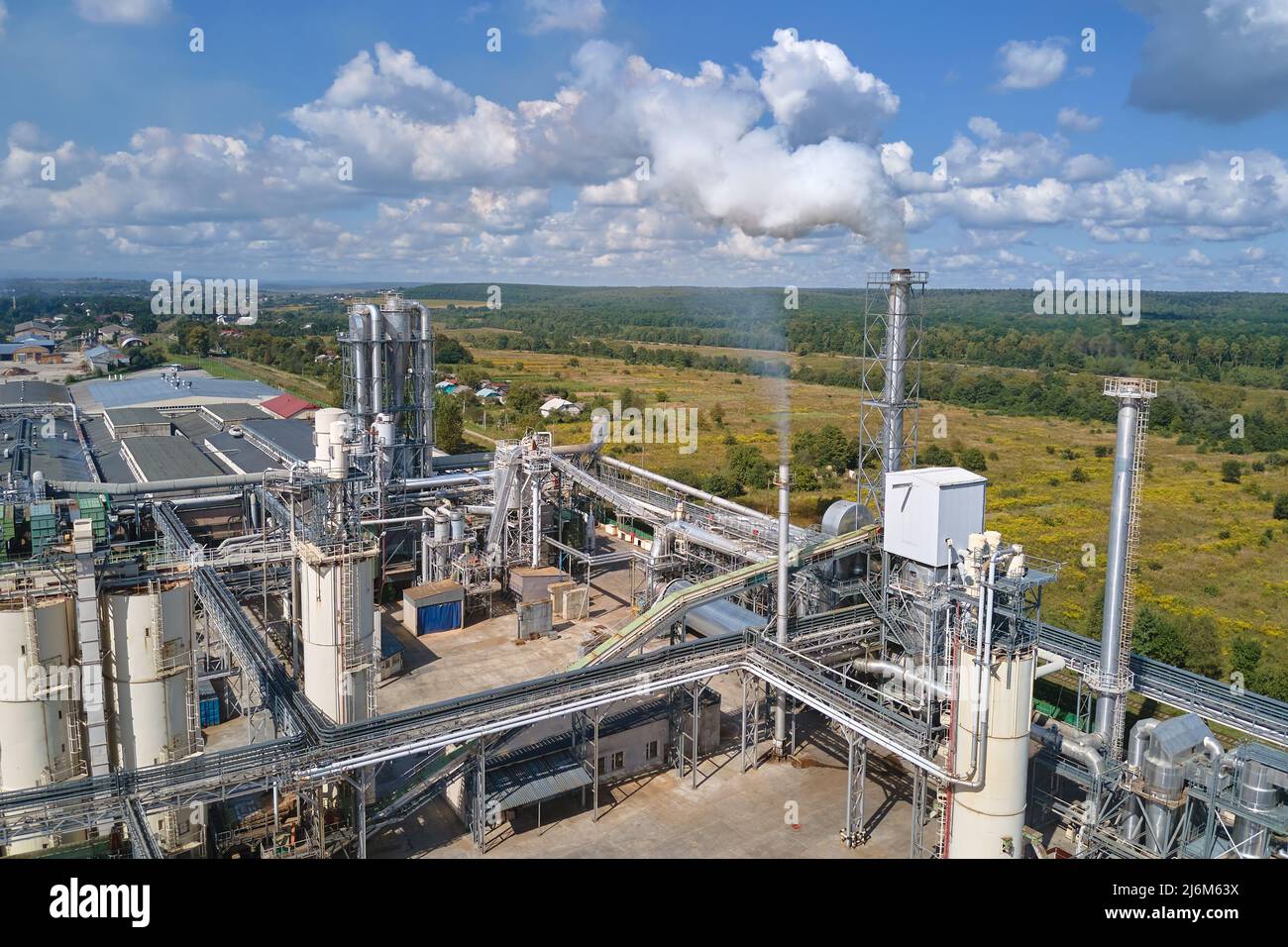 Aerial view of factory with high plant manufacture structure. Global ...