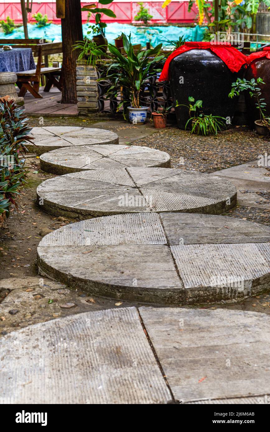 Close-up of circular walkway in a Chinese garden Stock Photo - Alamy