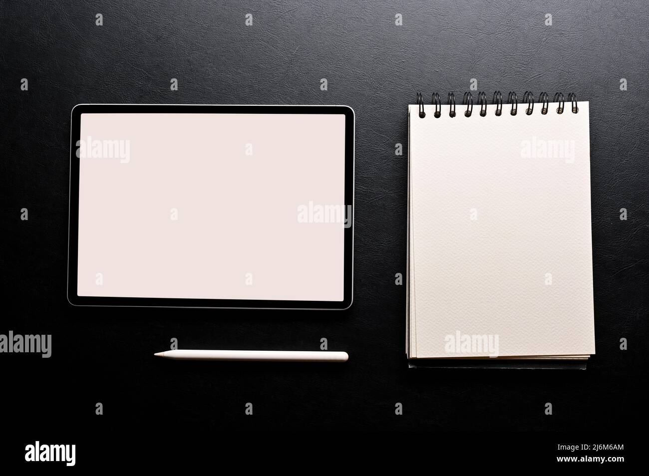 Modern workspace top view with empty screen tablet touchpad mockup ...