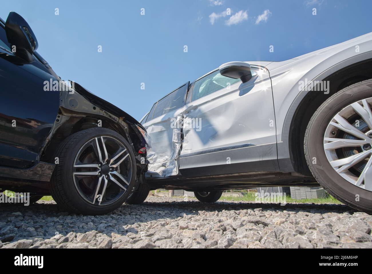 Cars crashed heavily in road accident after collision on city street ...