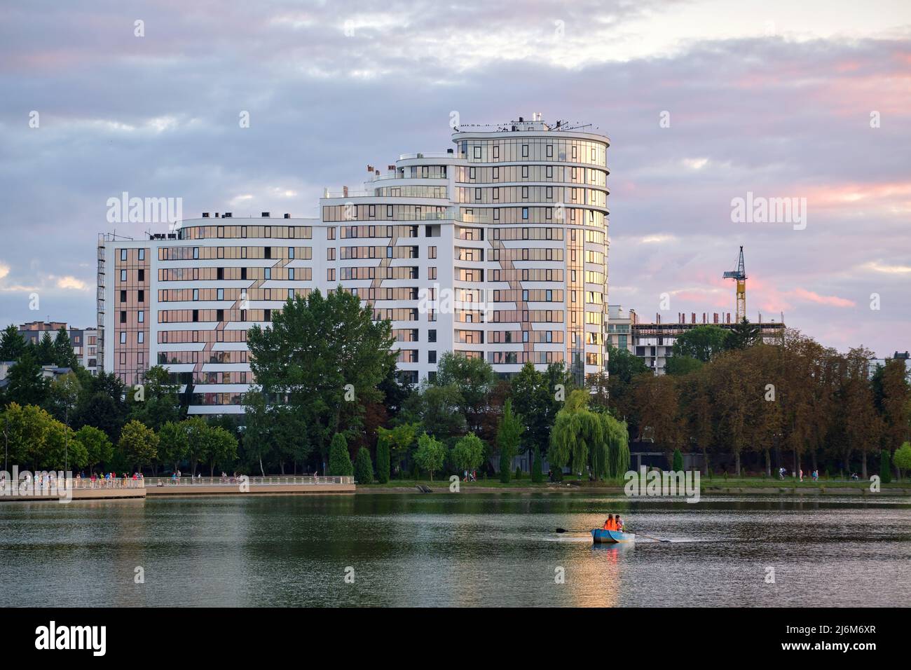 High rise residential apartment building in city residential area. Real ...