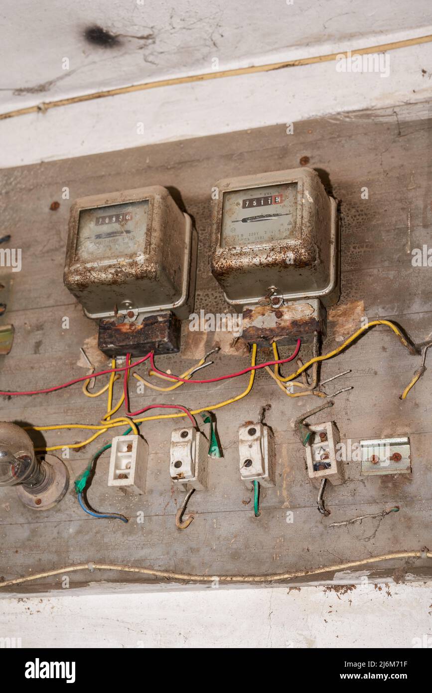 Close-up of old traditional mechanical electricity meter Stock Photo ...
