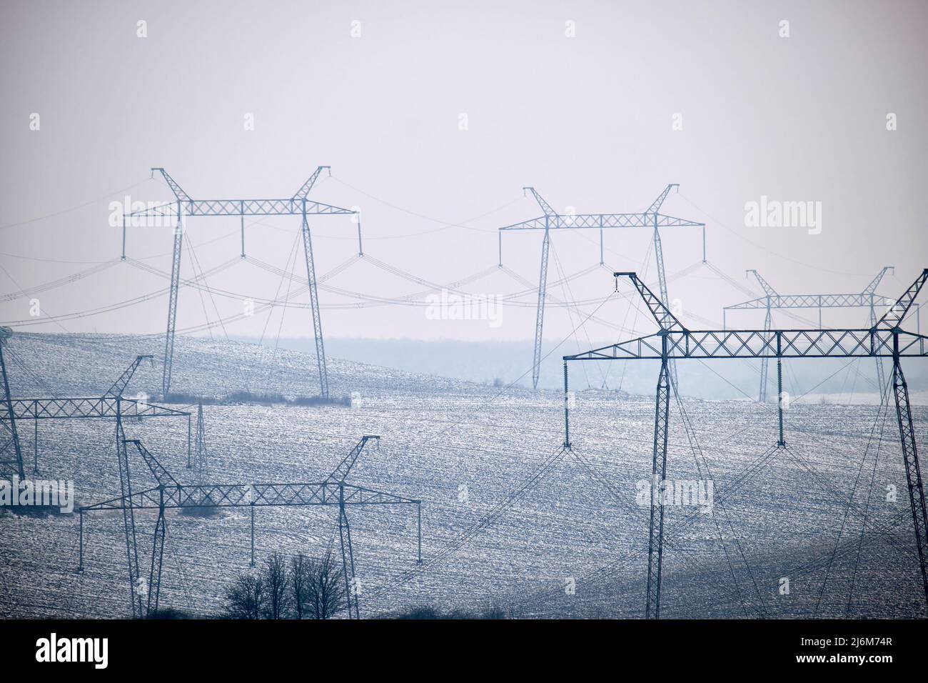 Steel pillar with high voltage electric power lines delivering ...