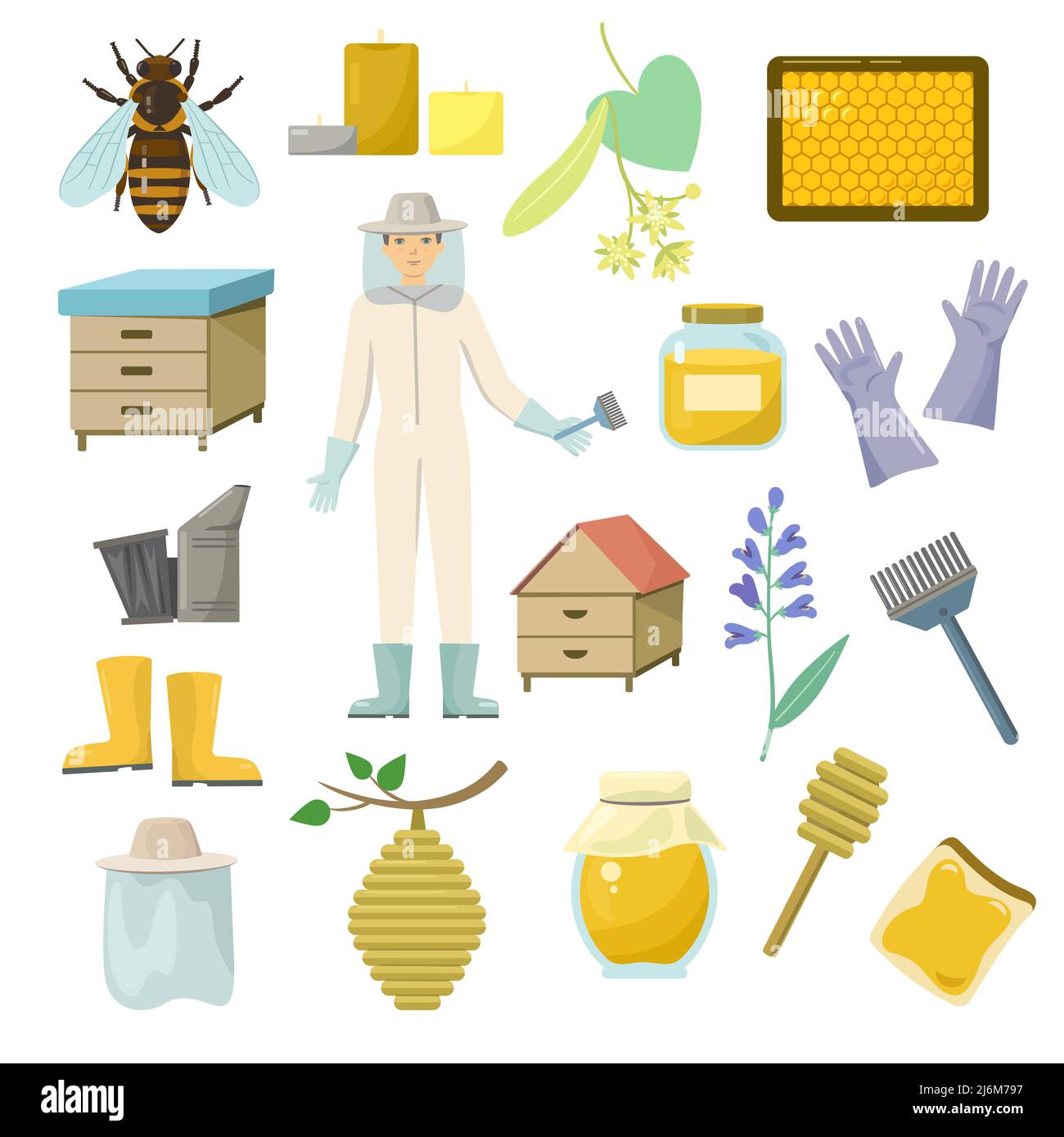 Vector set of beekeeping and apiculture design elements. Beeswax and ...
