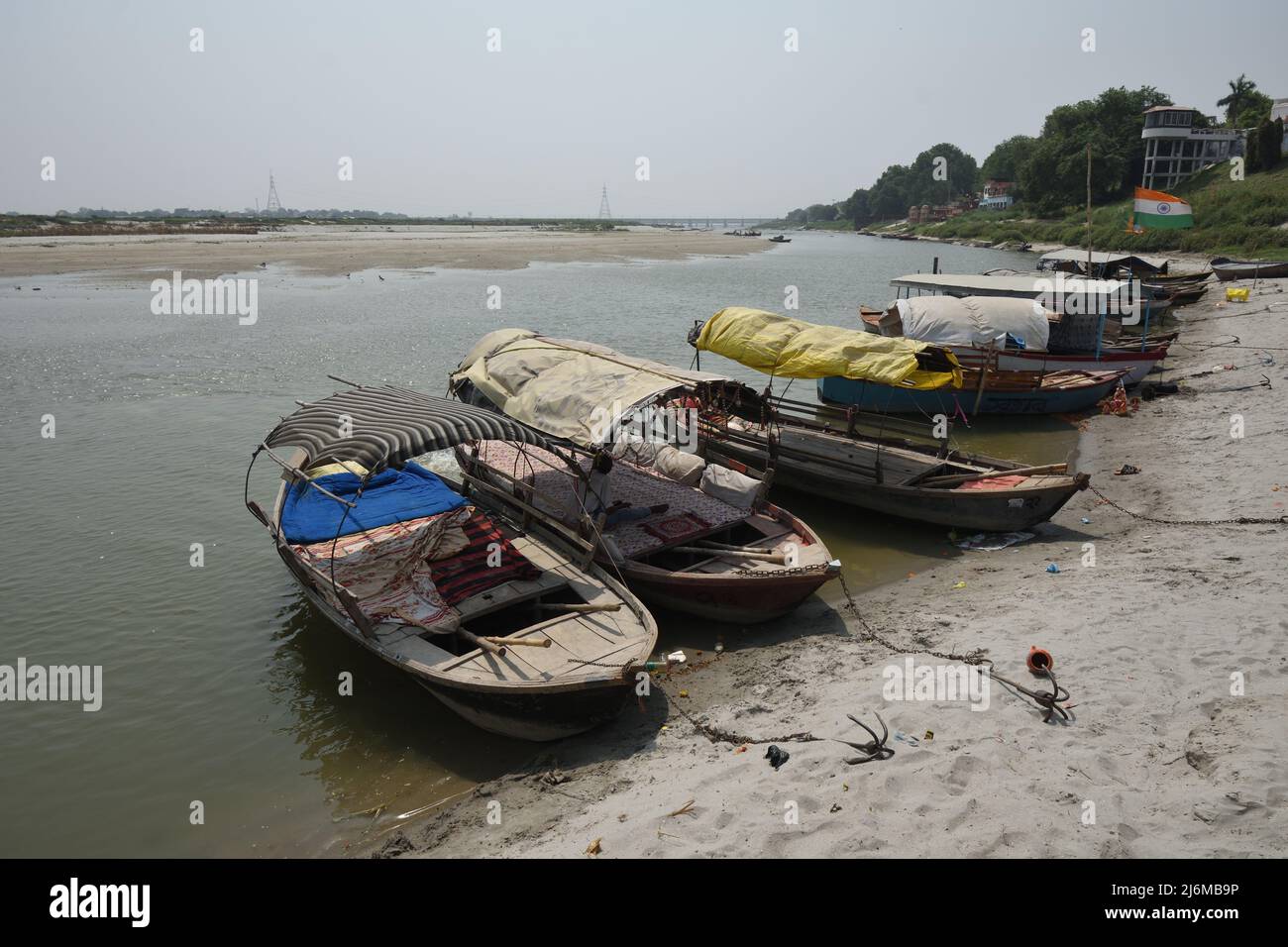 Boats on the Ganges near Sarsaiya Ghat, Kanpur, Uttar Pradesh, India ...