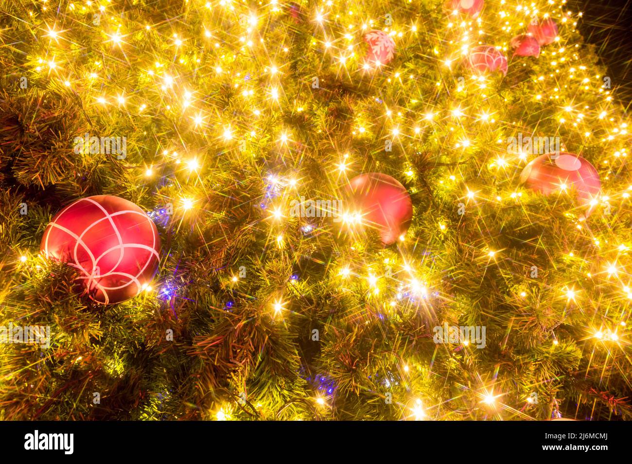 The lights on the Christmas tree decoration background Stock Photo - Alamy