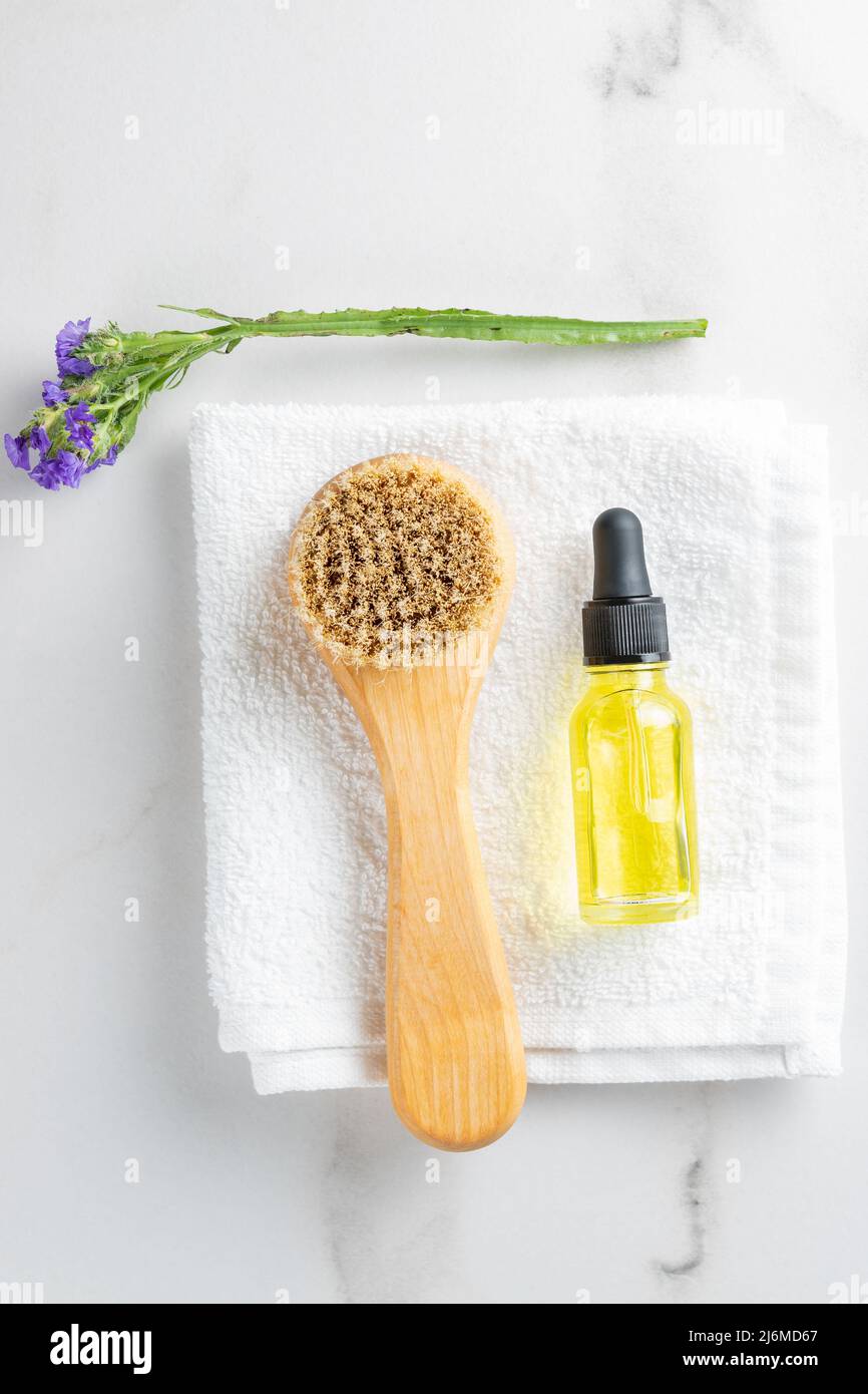 Natural bristles exfoliating brush for dry face or body massage on ...